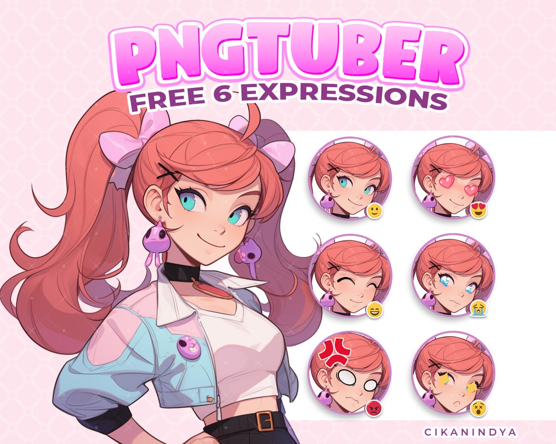 Pngtuber | Charming Ribbon Ponytail PNG Tuber Girl for Streaming | Free ...