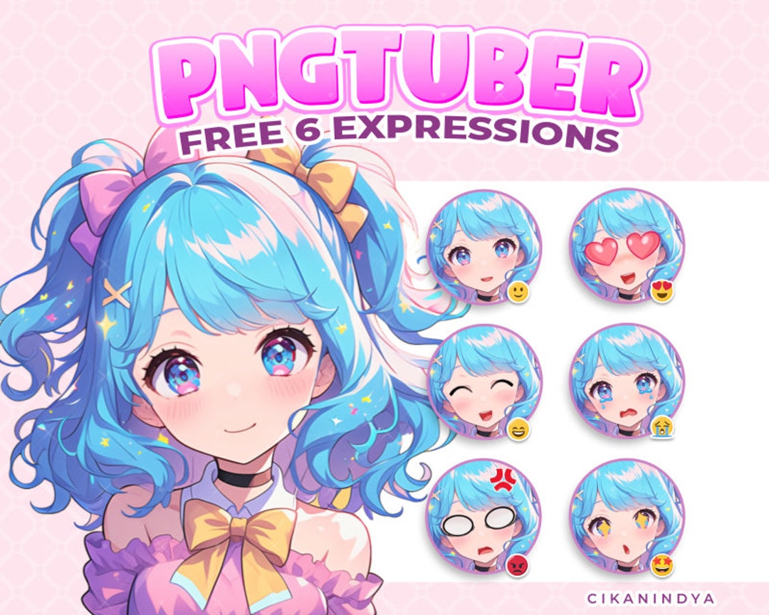 Blue-haired Anime Pngtuber Avatar: 6 Poses + .veadomini File - Etsy