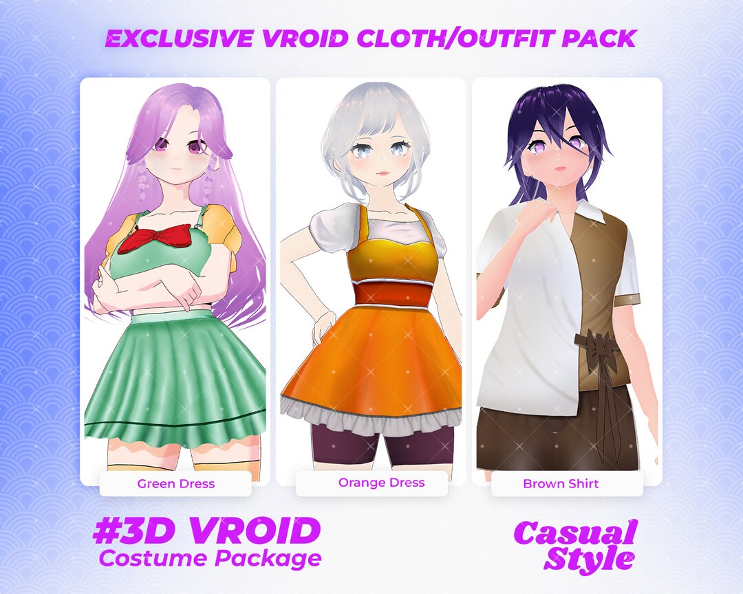 Multi-outfit Vroid Clothing Pack Trio of Casual Styles for Streamers ...