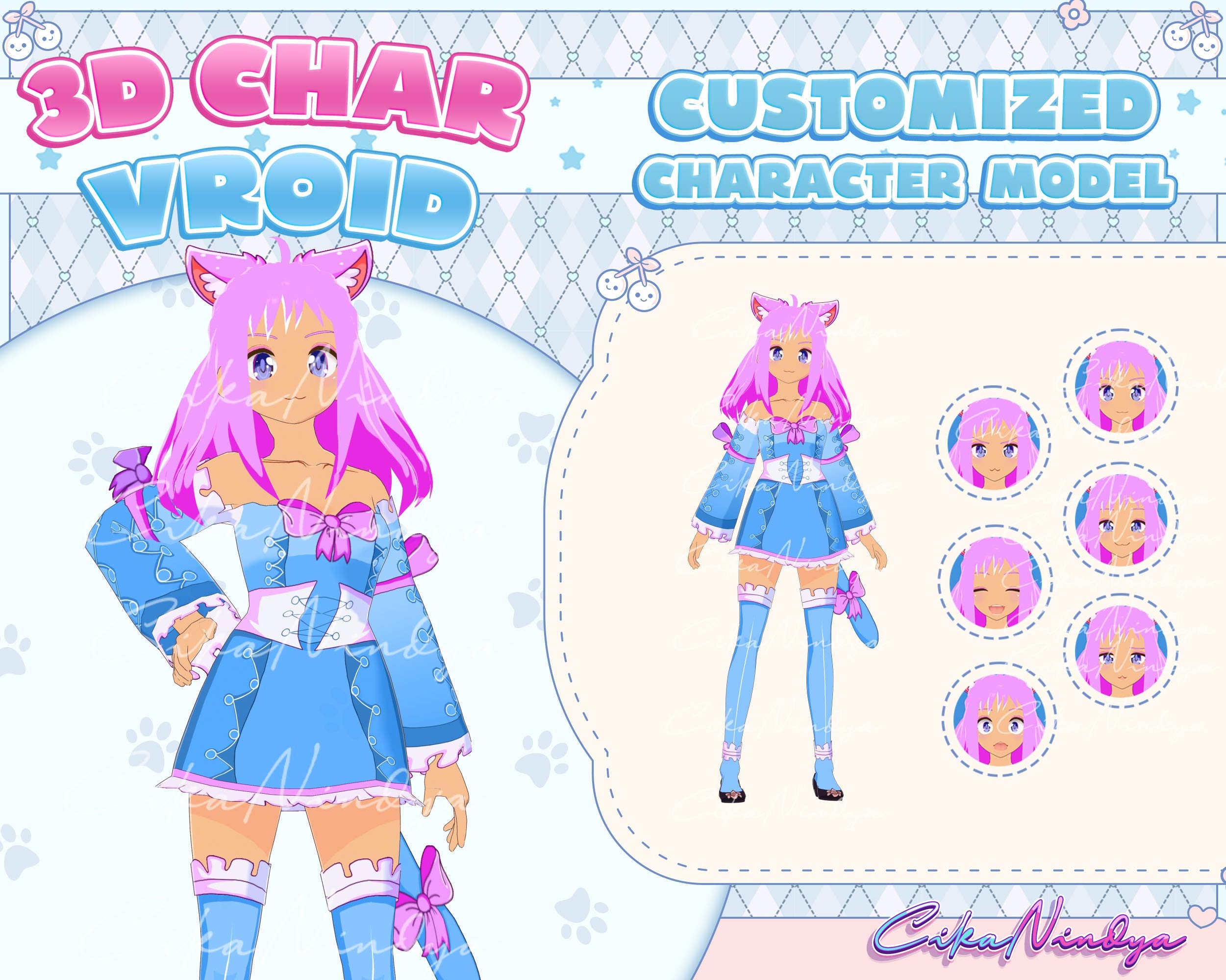 Playful Pink Cat Vtuber 3D Vroid Model Meiko for Streamer 3D - Etsy