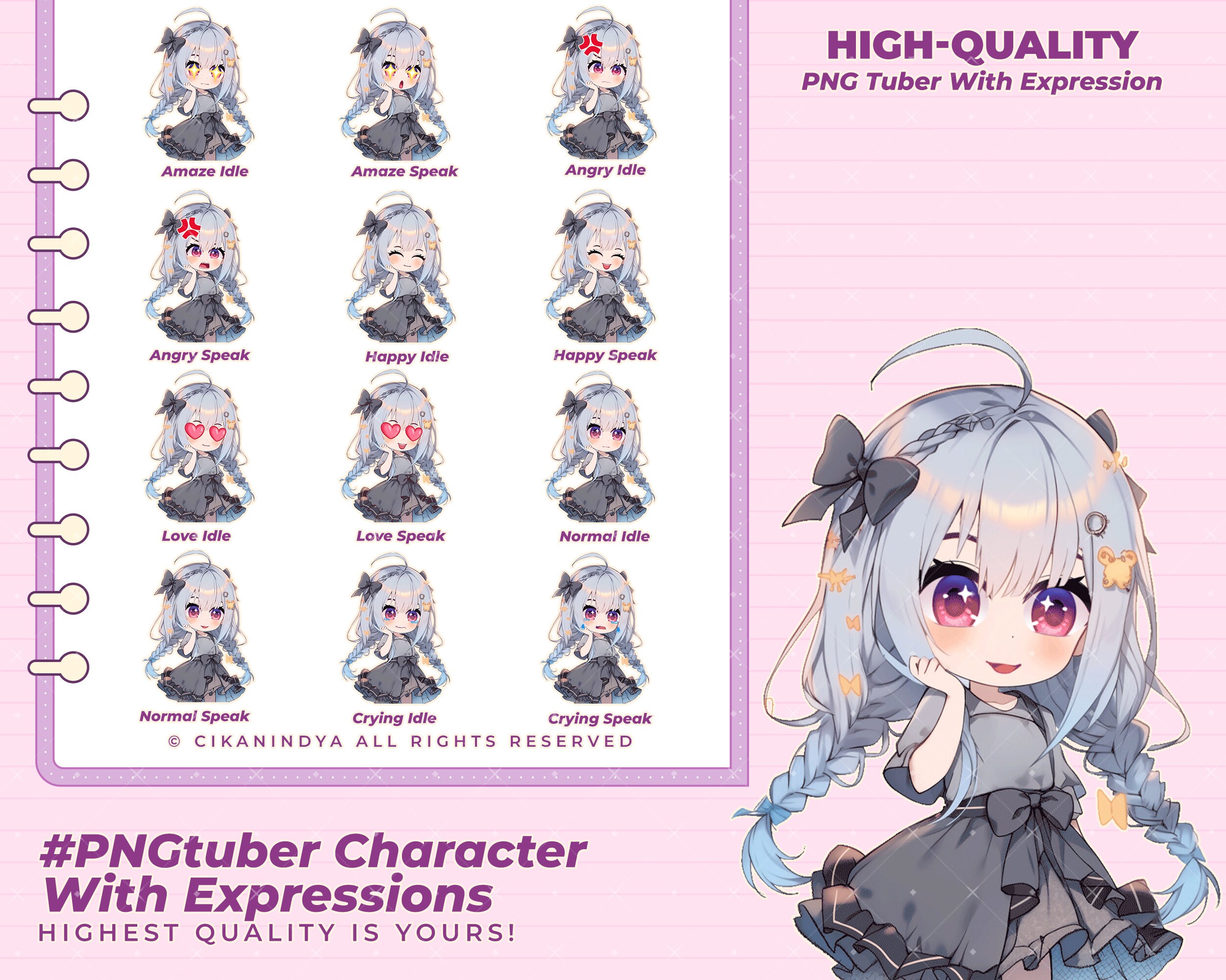 Chibi Girl Pngtuber Avatar: 12 Poses for Twitch Stream - Etsy