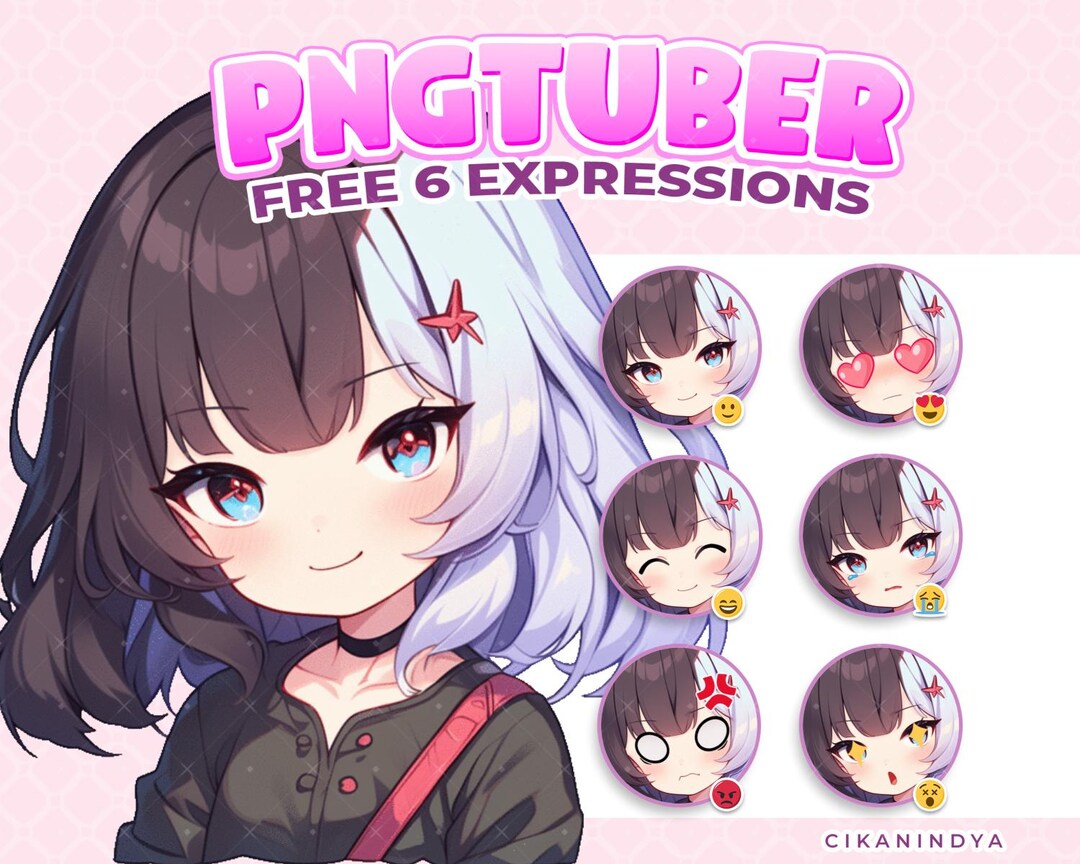 PNG Tuber | Edgy Chibi PNG Tuber Avatar With Split Black-white Hair ...