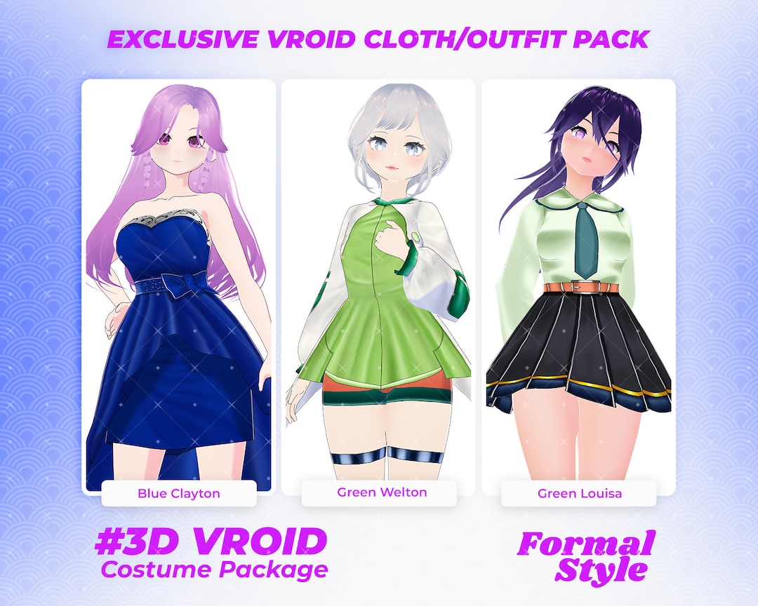 Elegant Trio Formal 3D Outfit Collection for Vroid Style Pack - Vroid ...