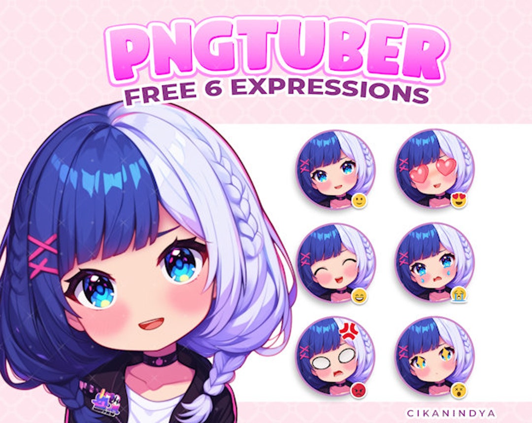 PNG Tuber | Daring Duality Kawaii Chibi With Blue and White Braids ...