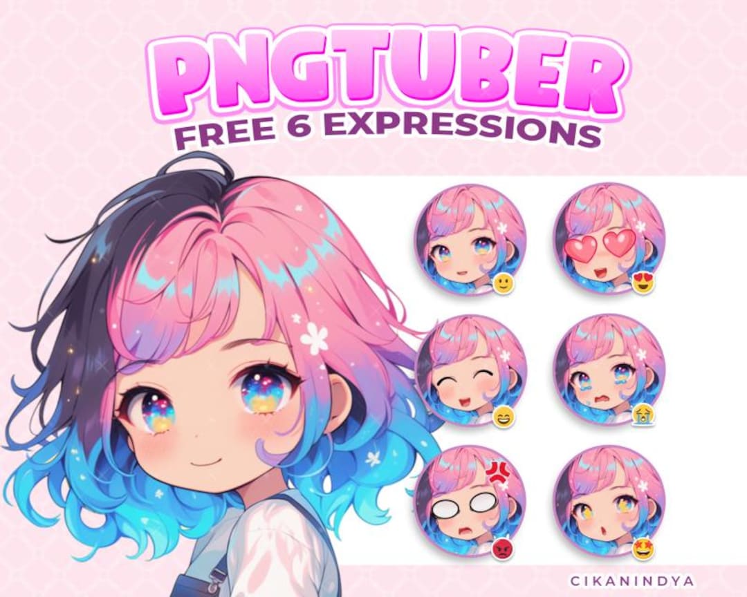 Vibrant Chibi Pngtuber – Premade Model With Neon Gradient Hair - Etsy