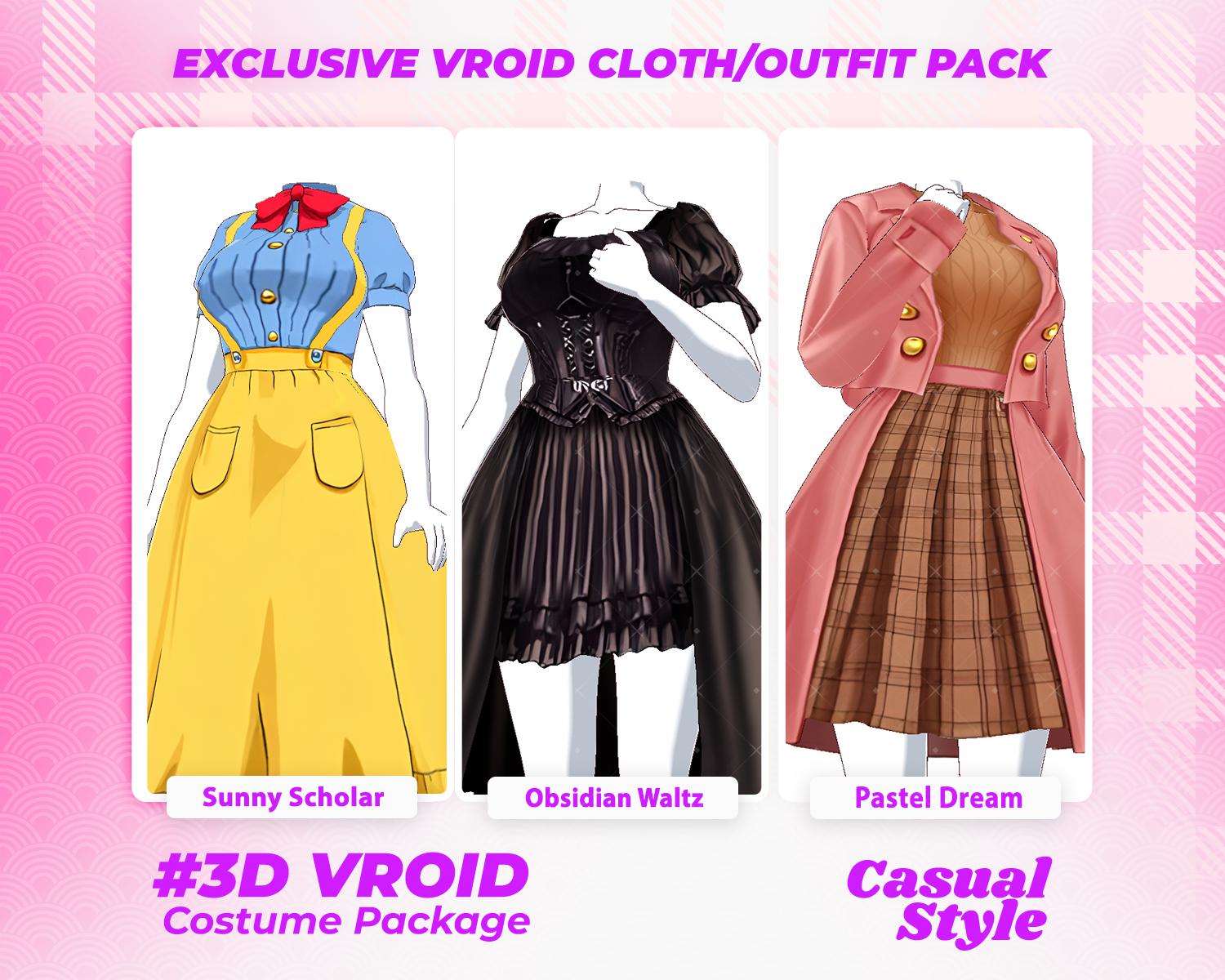 Vroid Outfit Bundle: School, Gothic, Pastel Styles (.vroidcustomitem ...