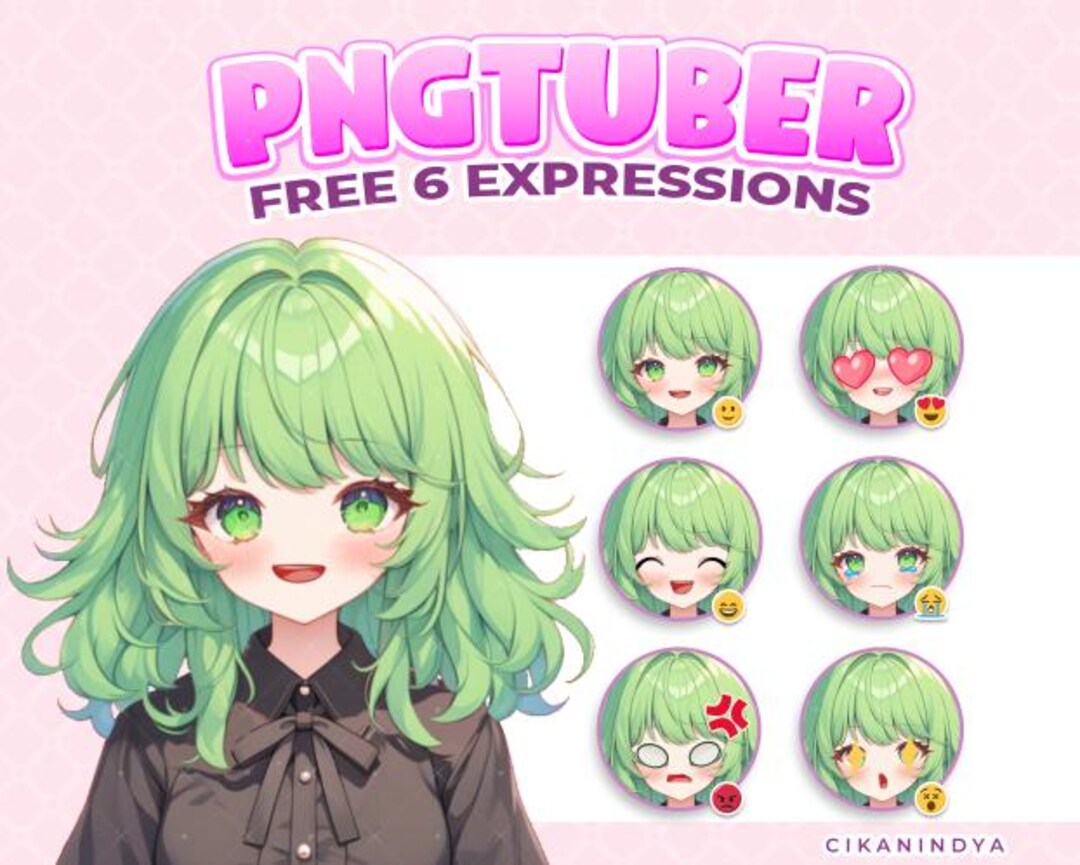 Green-haired PNG Tuber Avatar: 6 Poses for Streamers - Etsy