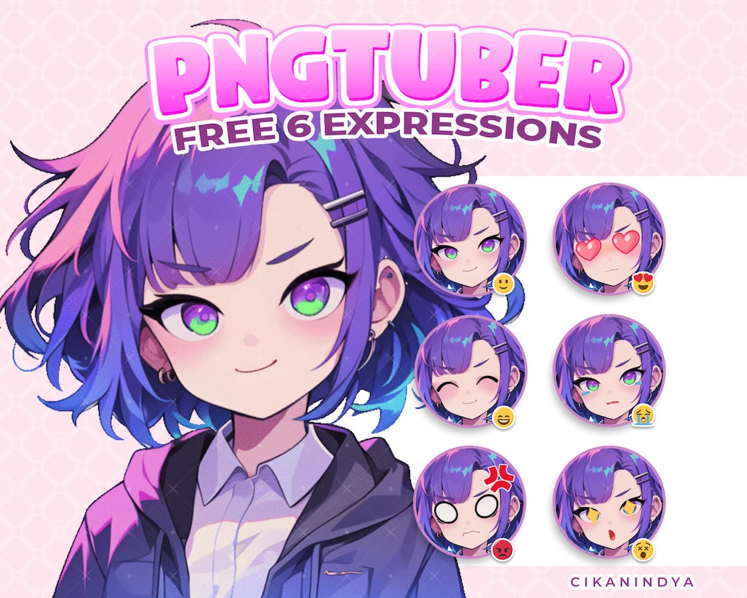 PNG Tuber | Edgy Vtuber Avatar With Purple & Pink Hair | Get 6 Poses ...