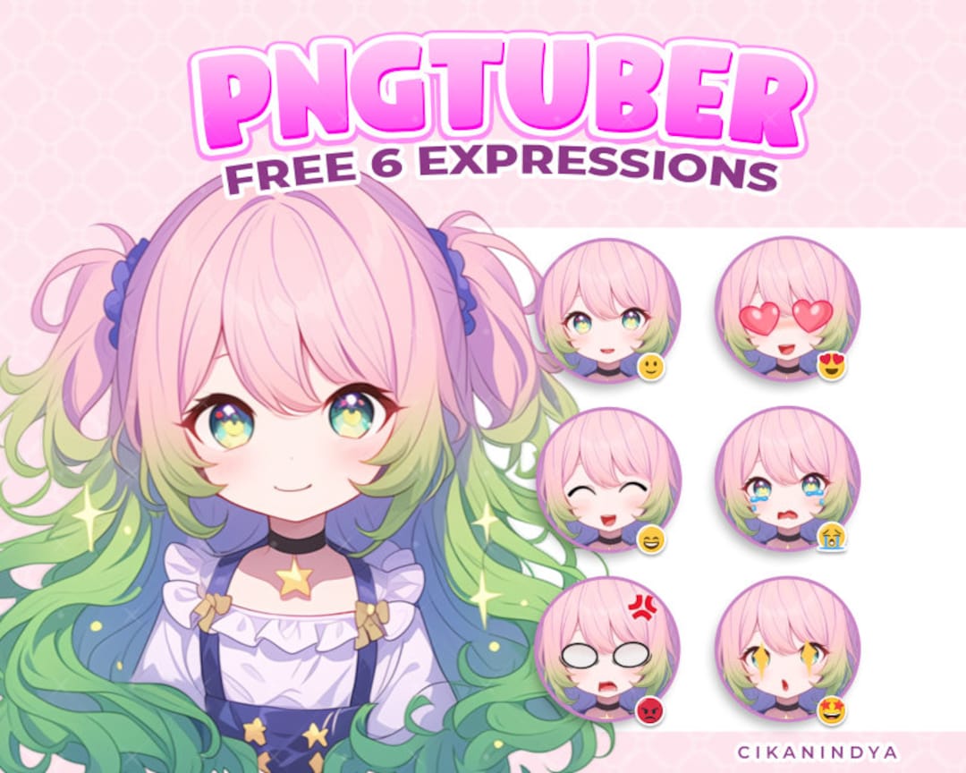 Rainbow Twin Tails Chibi PNG Tuber Avatar: 6 Poses - Etsy