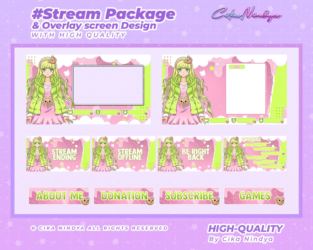 Vlogger's Dream Overlay Green Set Graphics for Lifestyle Streams ...