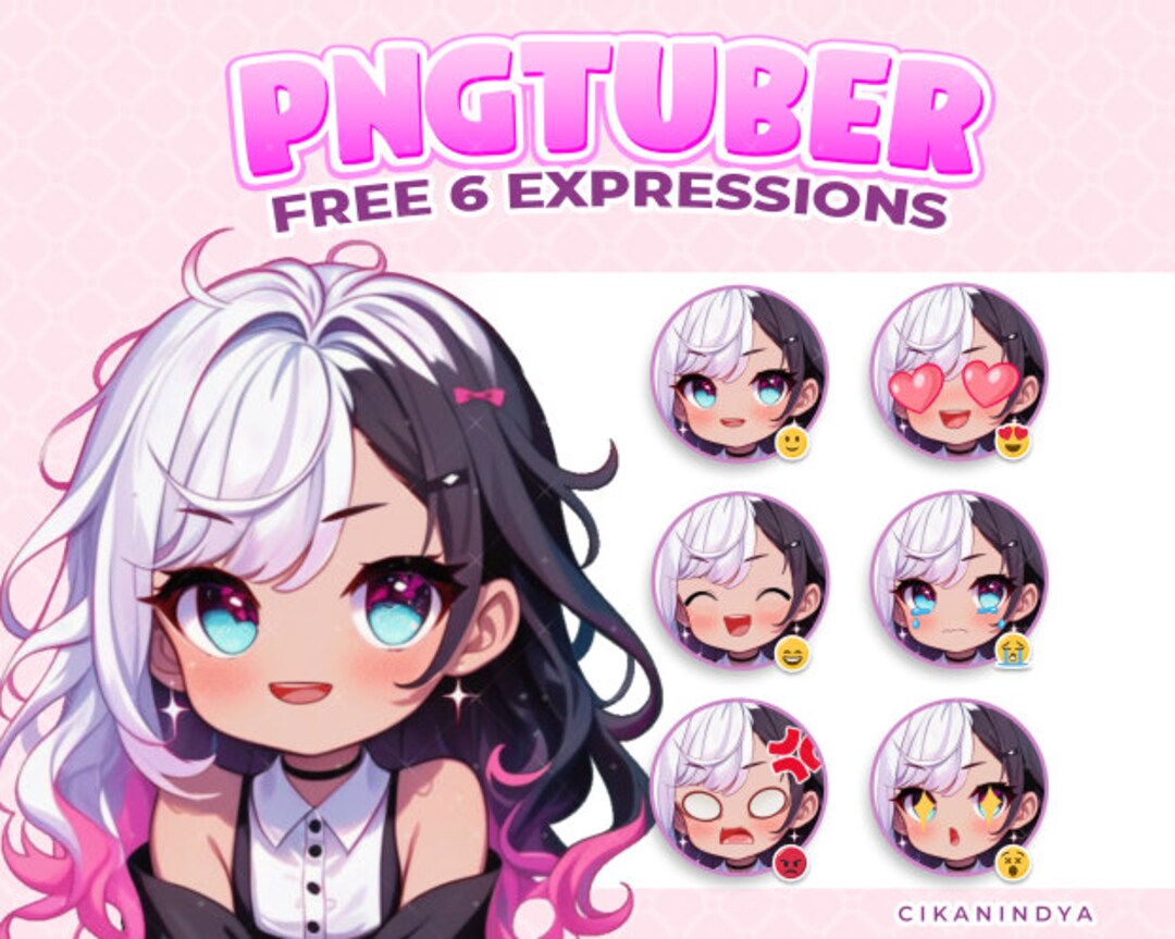 PNG Tuber | Black and White Haired Girl With Love-filled Eyes | Get 6 ...