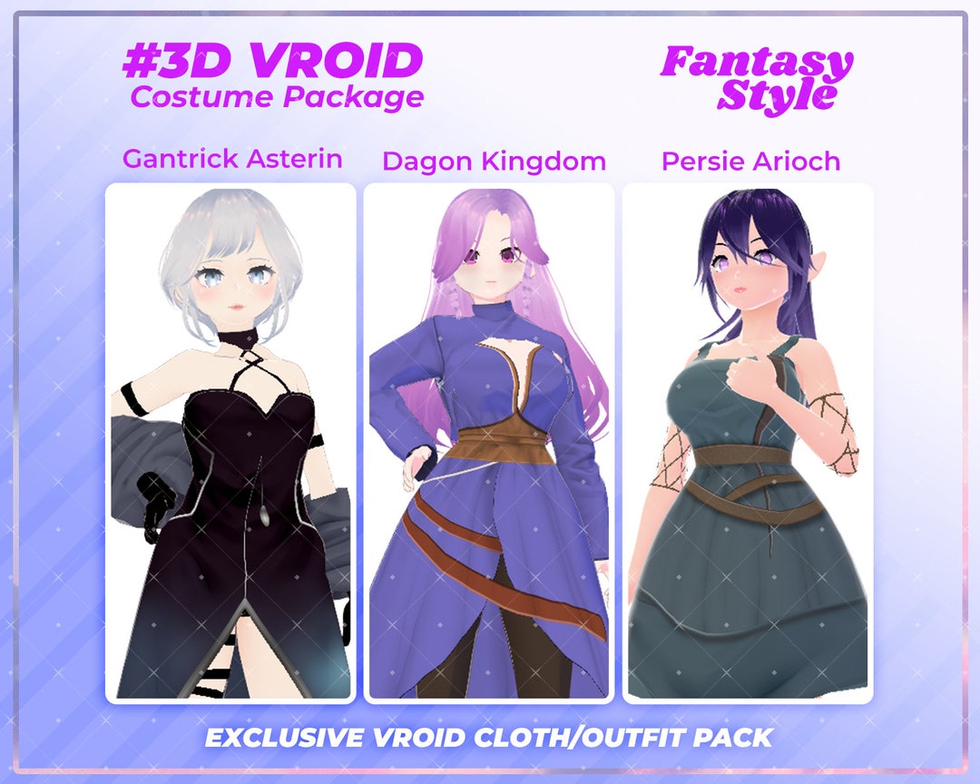 Enchanting Vroid Clothing Package Fantasy Wardrobe for 3D Avatars ...