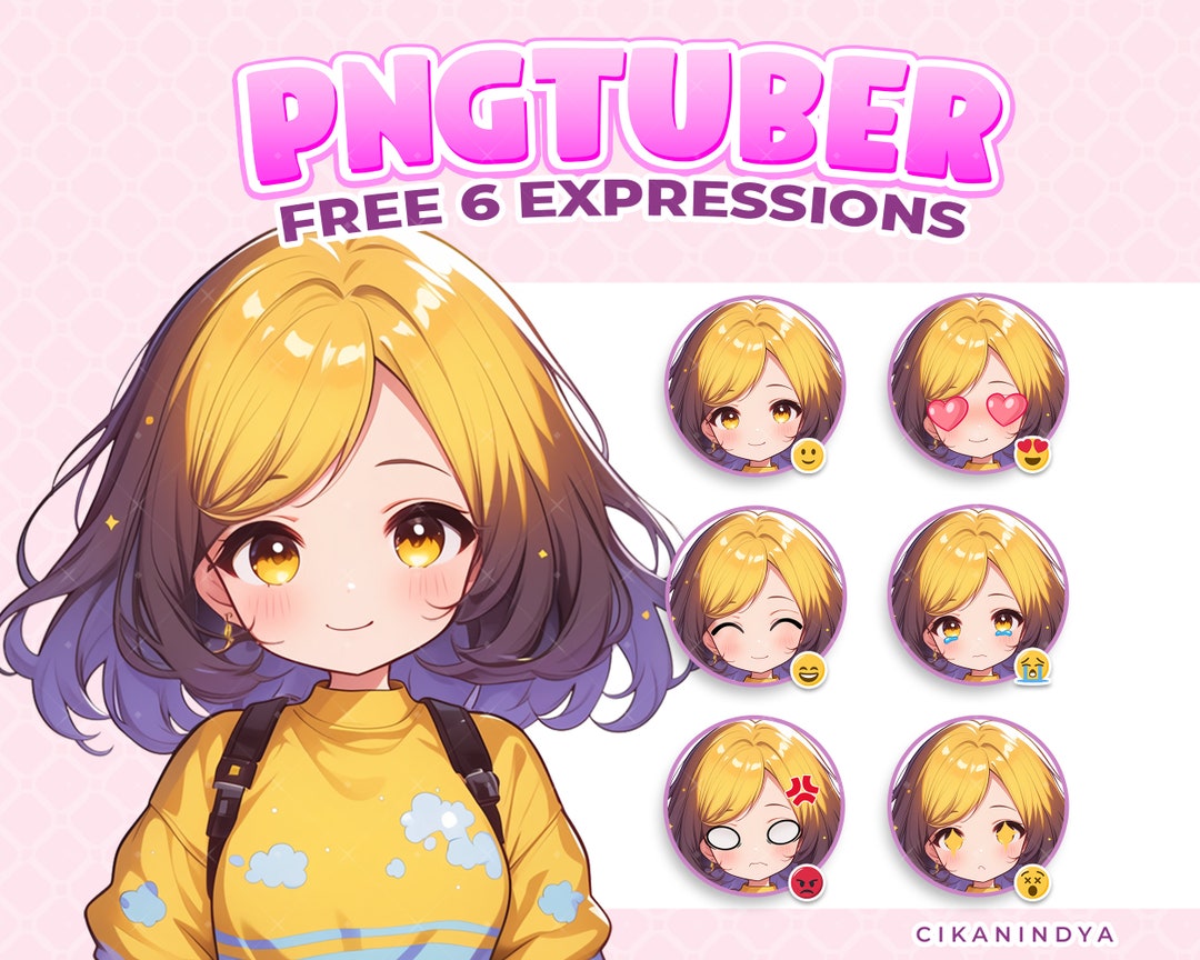 PNG Tuber | Cheerful Girl With Yellow Hair and a Bright Smile | Get 6 ...
