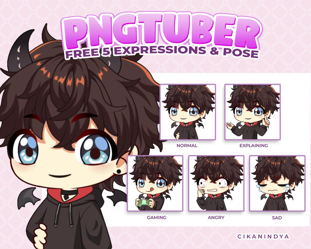 Edgy Male Pngtuber Model: Devil Anime Character With Horns - Etsy UK