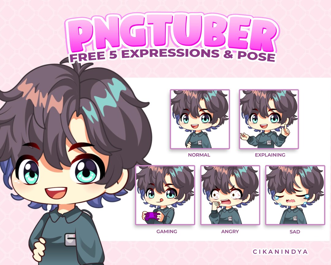 Stylish Male Pngtuber – Chibi Anime Boy With Unique Hair Highlights - Etsy