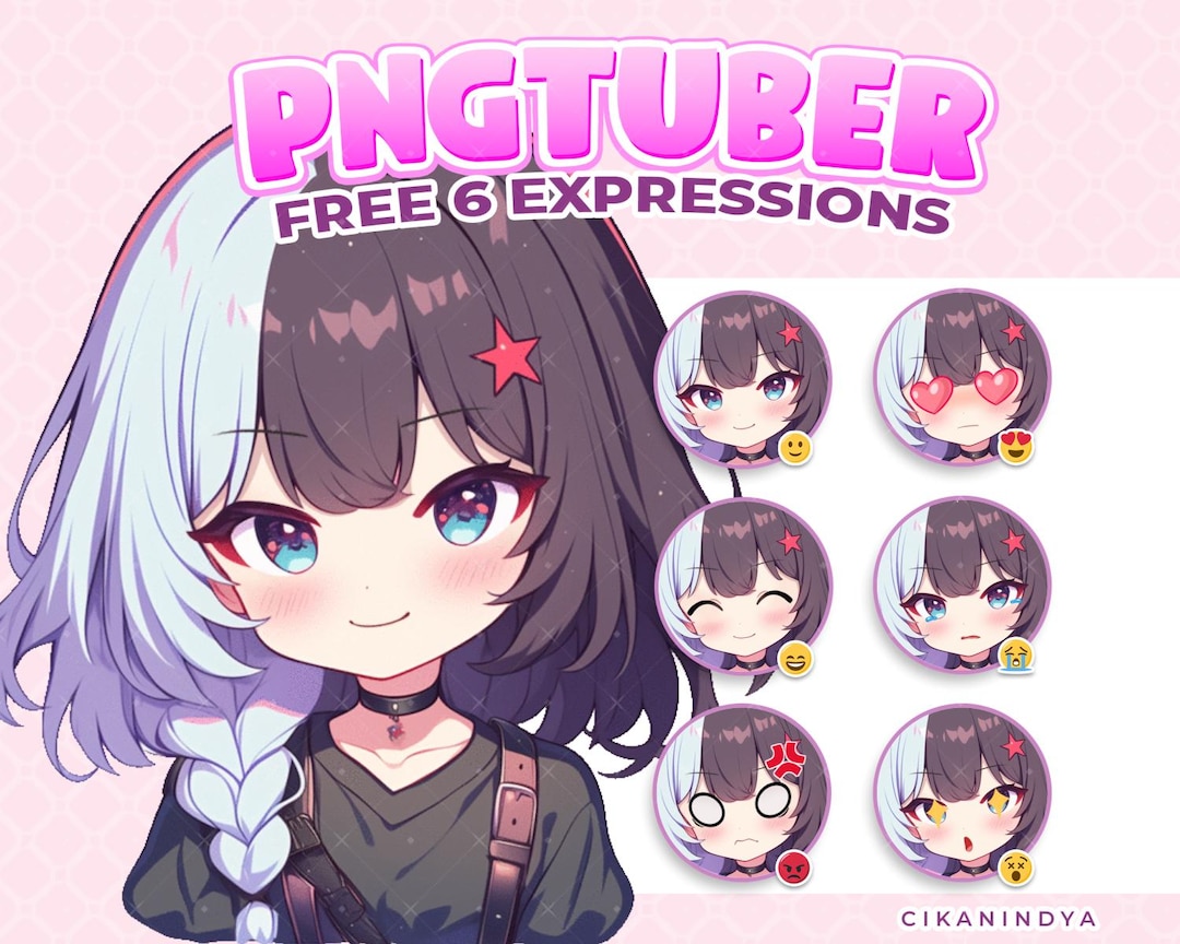 PNG Tuber | Edgy Dual-tone Hair Vtuber Character With Star Accent | Get ...