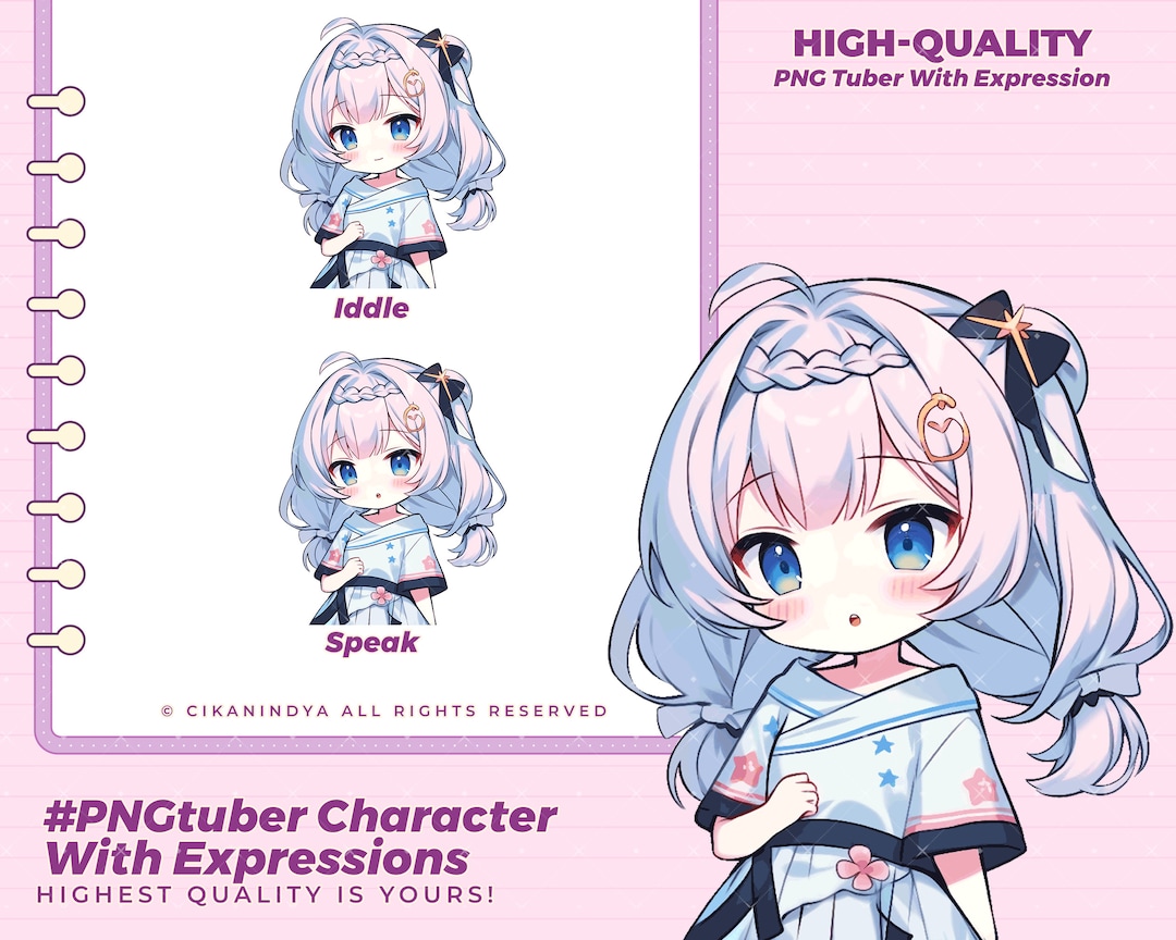 PNG Tuber | PNG Tuber Chibi Girl Blue With Ribbon for Streamers | 2 ...