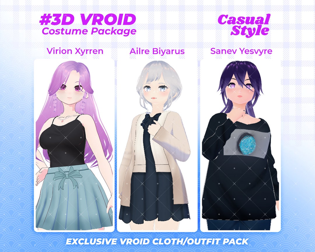 3D Vroid Clothes Pack, Vroid Assets, 3D Casual Wardrobe, Vroid Outfit ...
