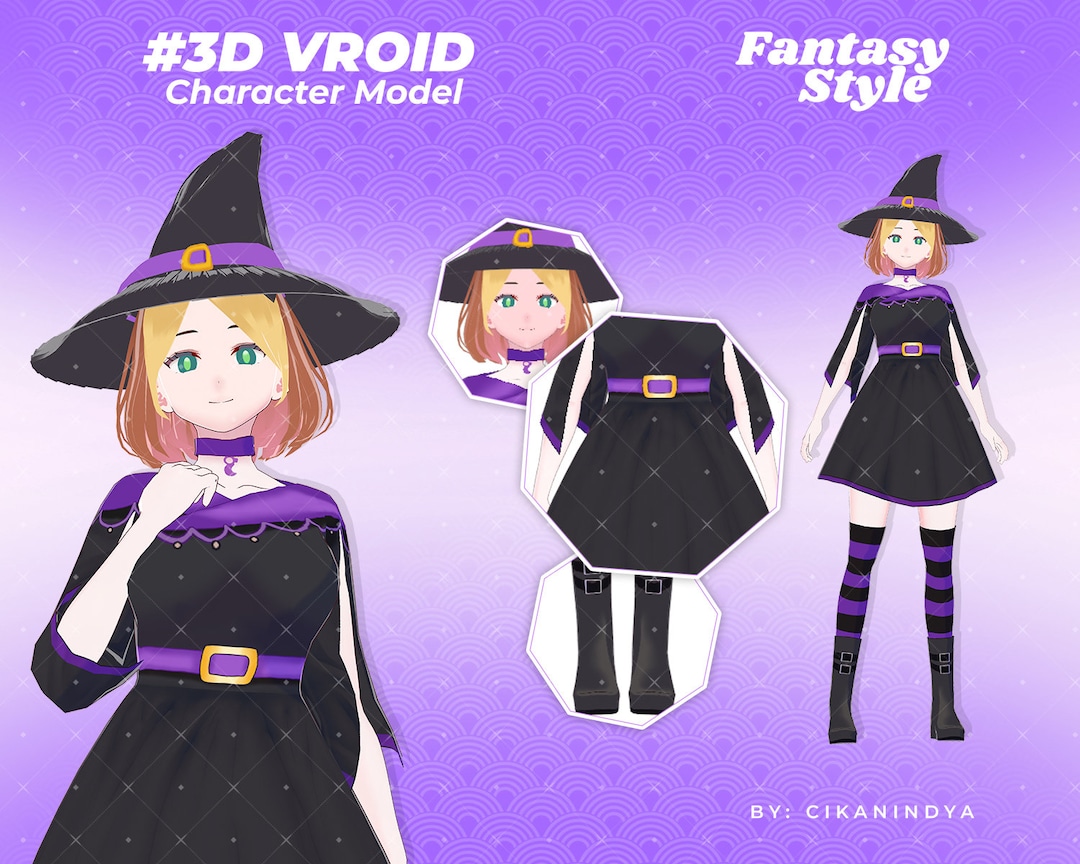 High-quality Vroid Avatar Purple Witch for Virtual Influencers and ...