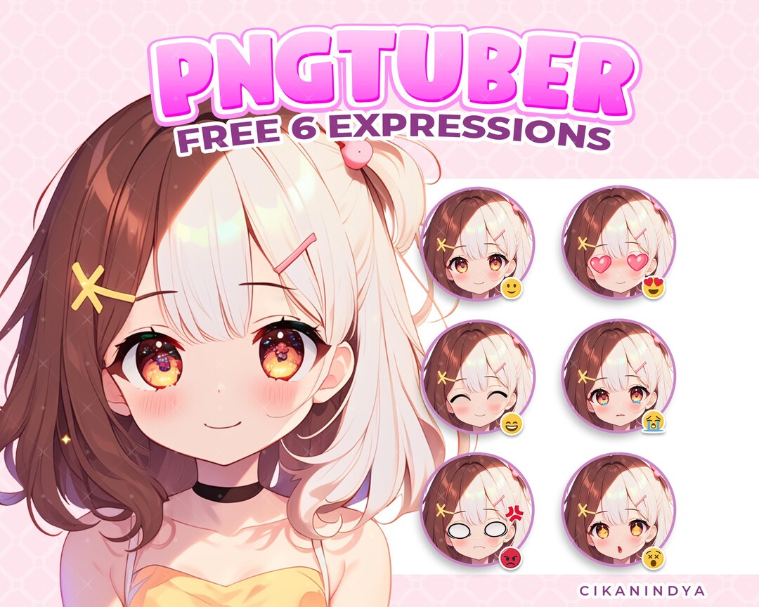 Chibi PNG Tuber With Brown and White Split Hair | Expressive Live2d ...