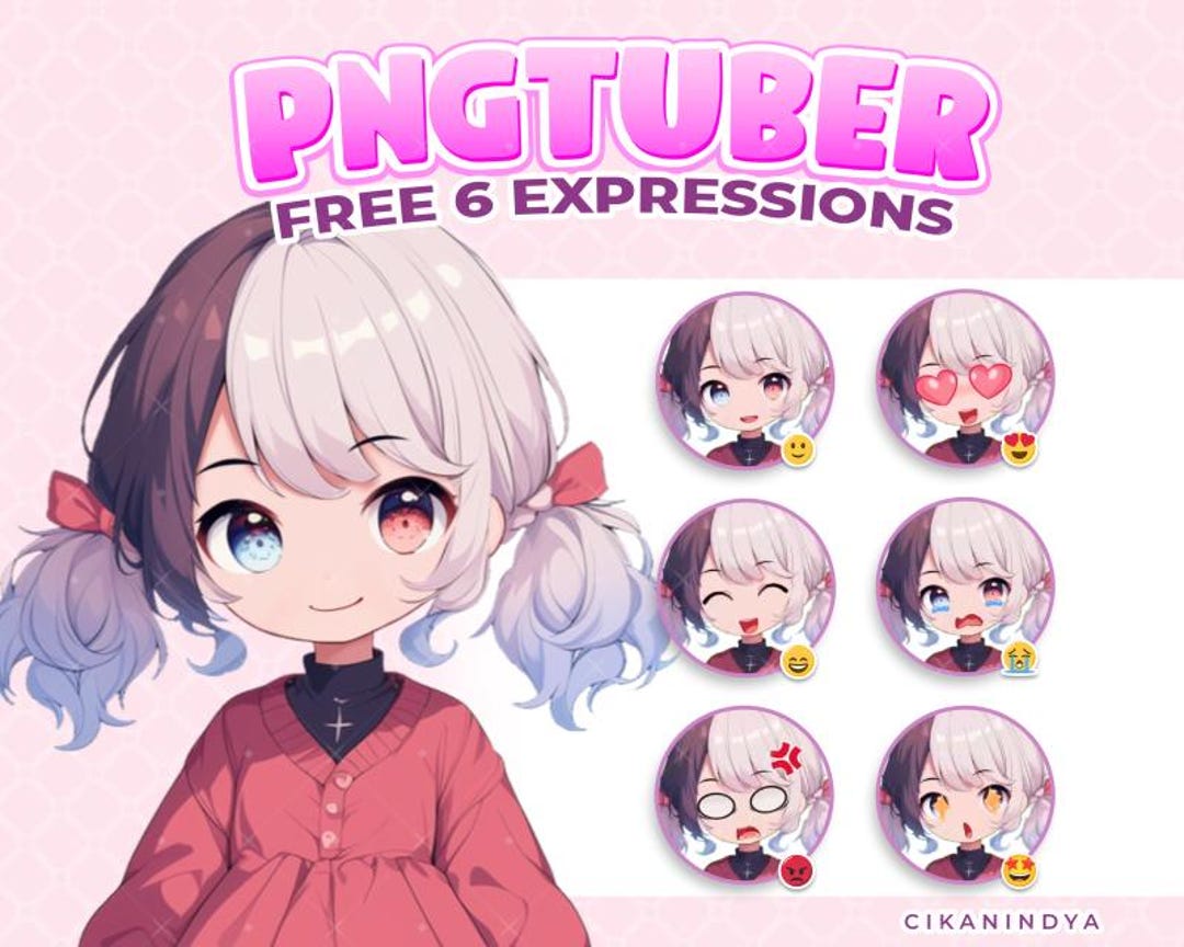 Dual-tone Chibi PNG Tuber Avatar With Red Bows | Live2d Model for ...