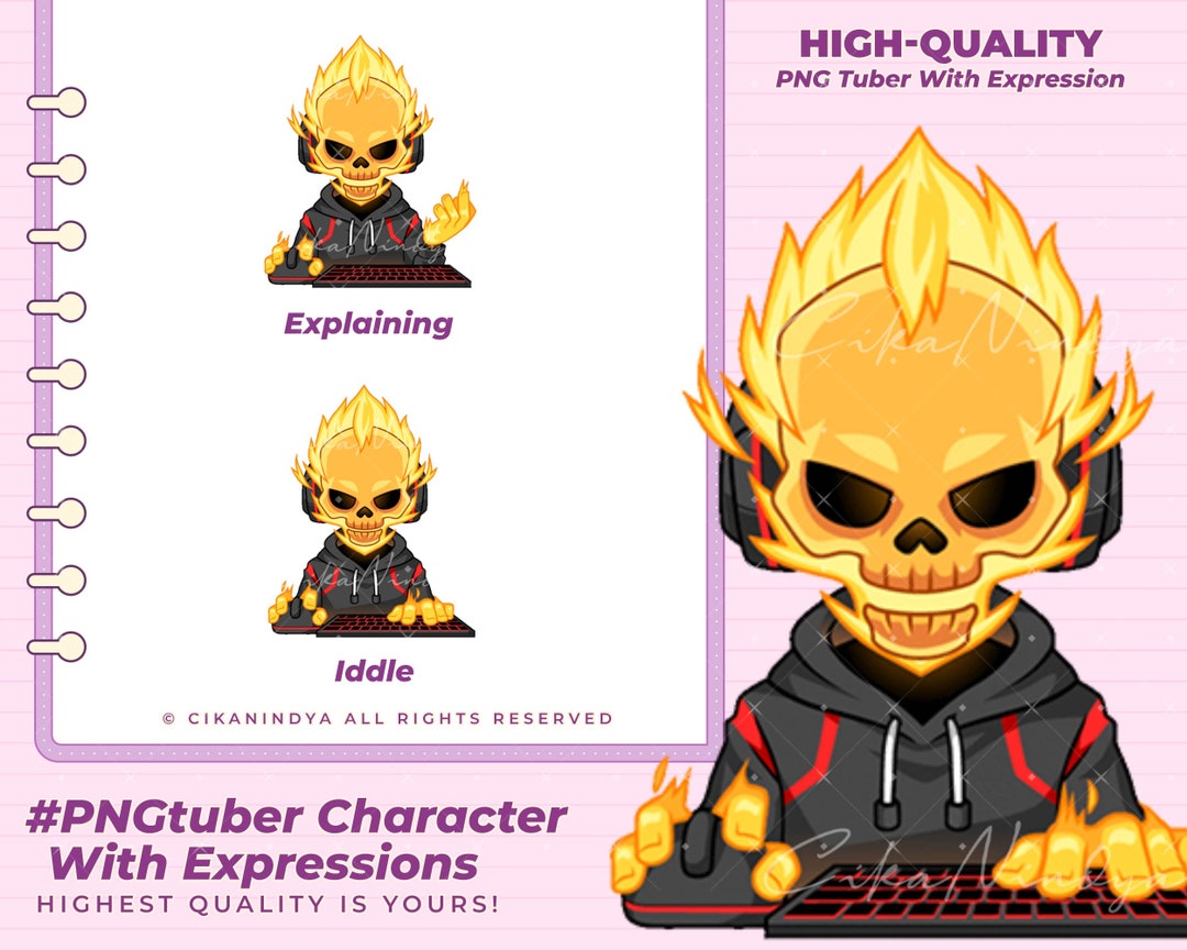 Orange Fire Skull Pngtuber Avatar: Premade Streamer Model - Etsy