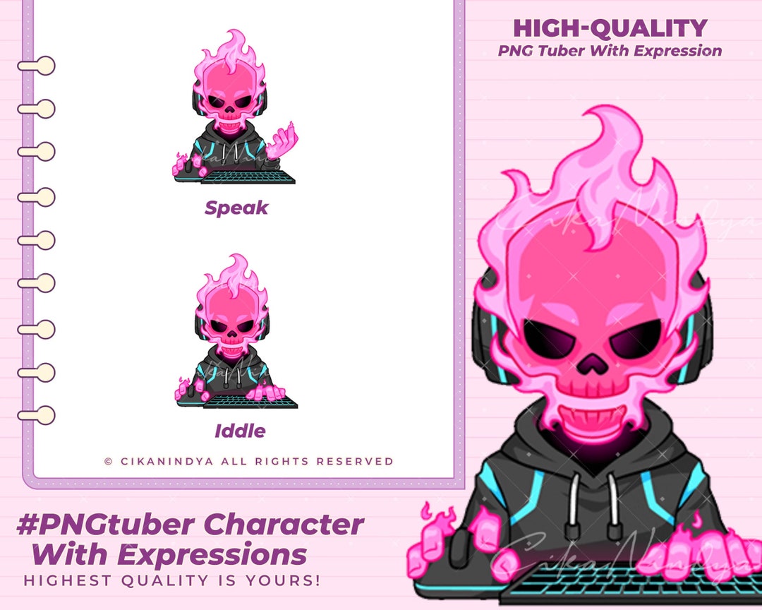 Pink Fire Skull Pngtuber Avatar: Premade Streamer Avatar - Etsy
