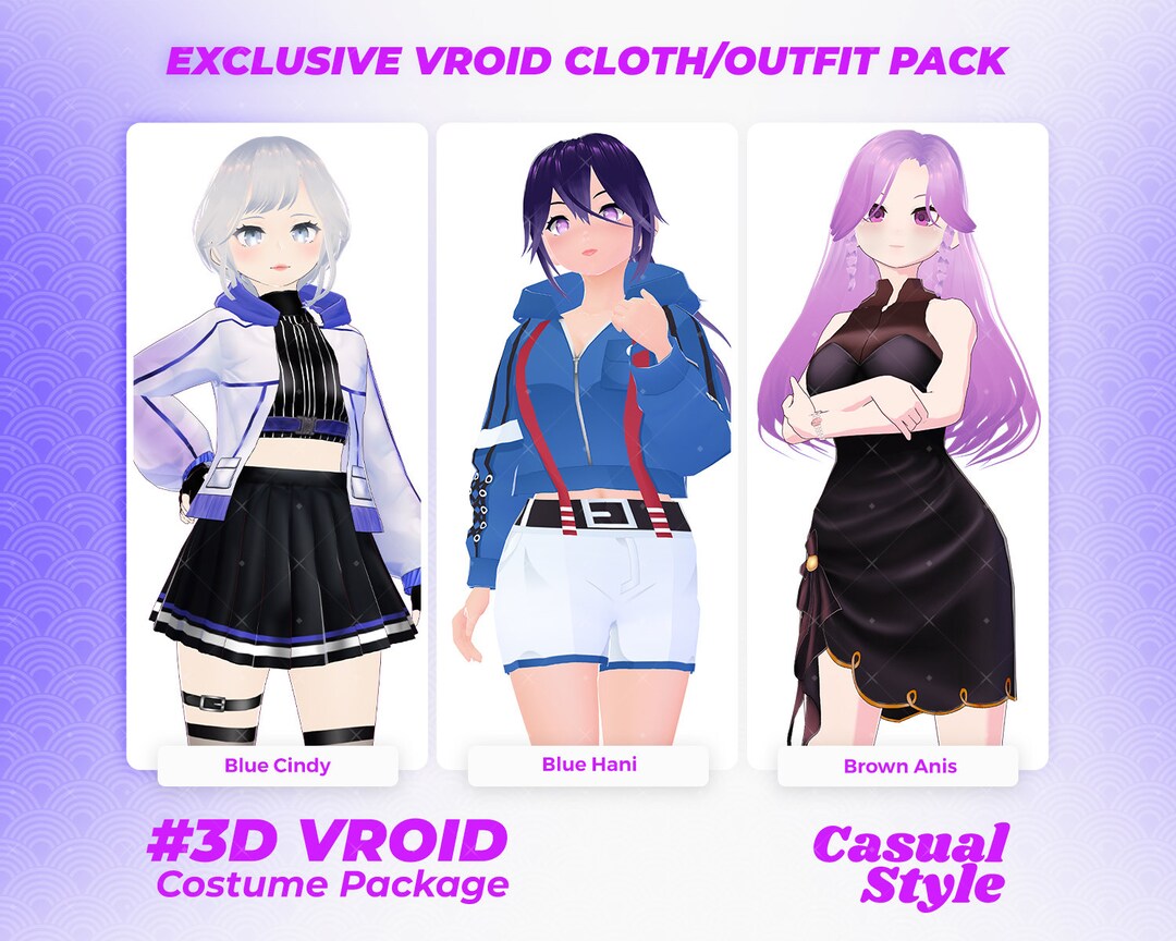 Triple Casual Modern Outfit Pack for Vtuber Girl Streamers - Vroid ...
