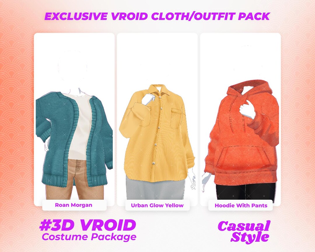3-in-1 Vroid Outfit: Casual Hoodie, T-shirt, Costume (.vroidcustomitem ...