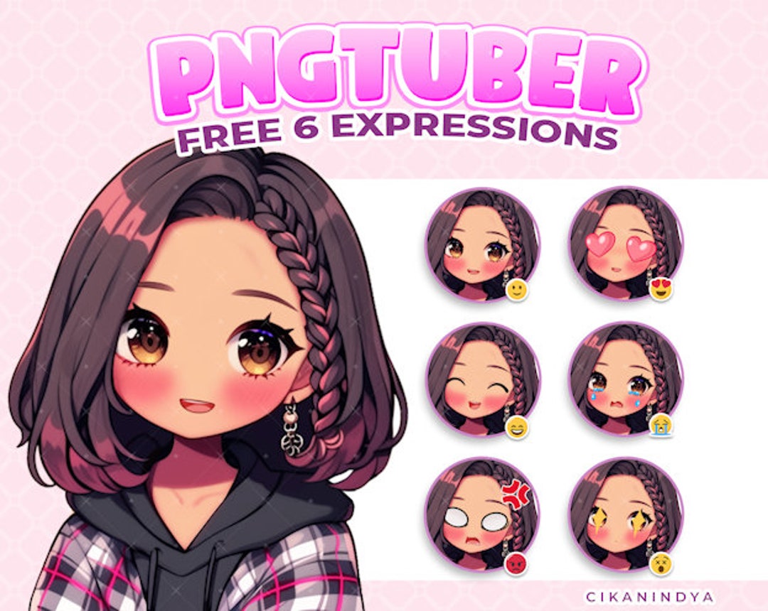 PNG Tuber | Chibi Girl With Braided Hair and Cozy Plaid Hoodie | Get 6 ...