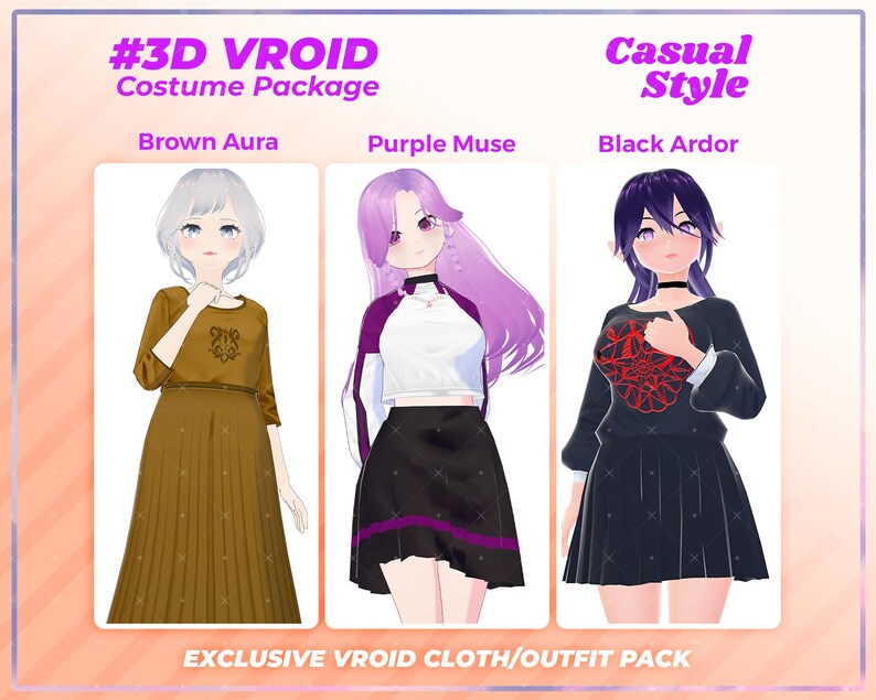 3 In 1 Vroid Casual Outfits Collection For Virtual Girls Etsy
