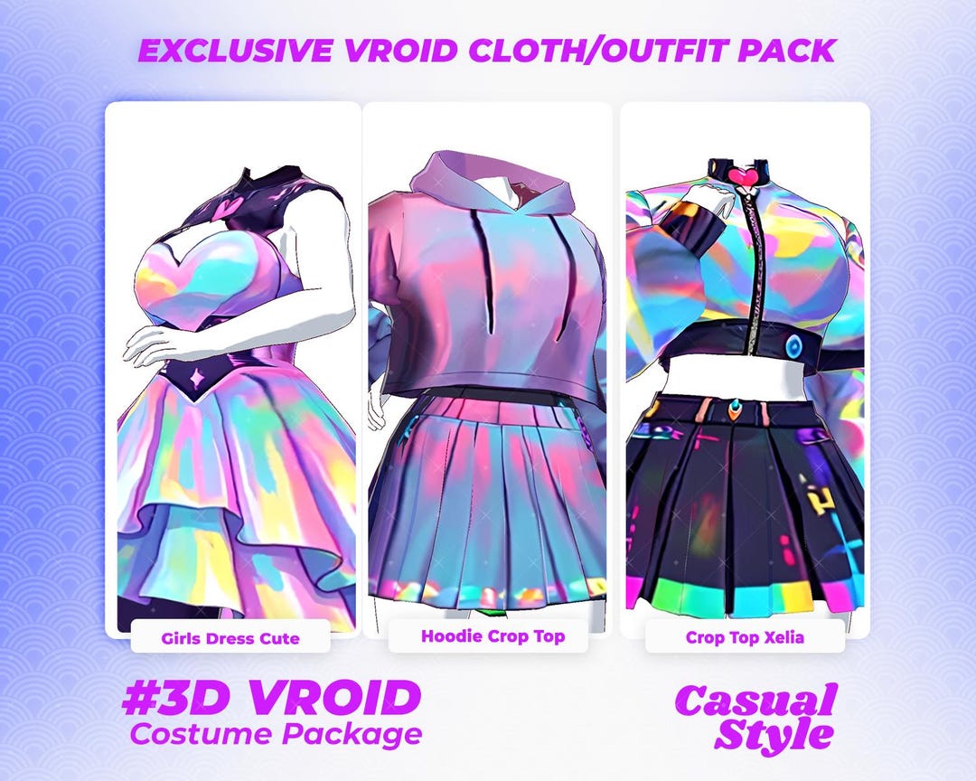 Vroid Clothing Pack | Vroid Cyberpunk Colorful Outfit Set for Girls ...