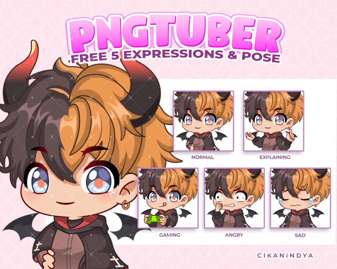 Chibi Pngtuber Model – Unique Male Demon Avatar for Streamers - Etsy