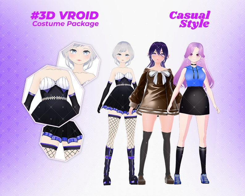 3-in-1 Vroid Outfit Pack: Casual Vtuber Looks (.vroidcustomitem File ...