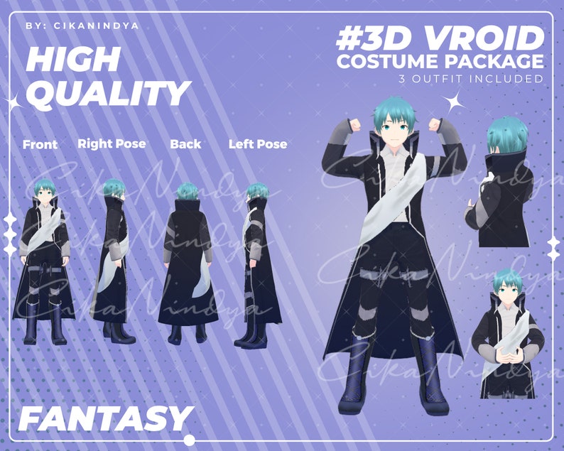 Digital Male Fantasy Vroid Outfits Blue & Black Bundle Vroid - Etsy