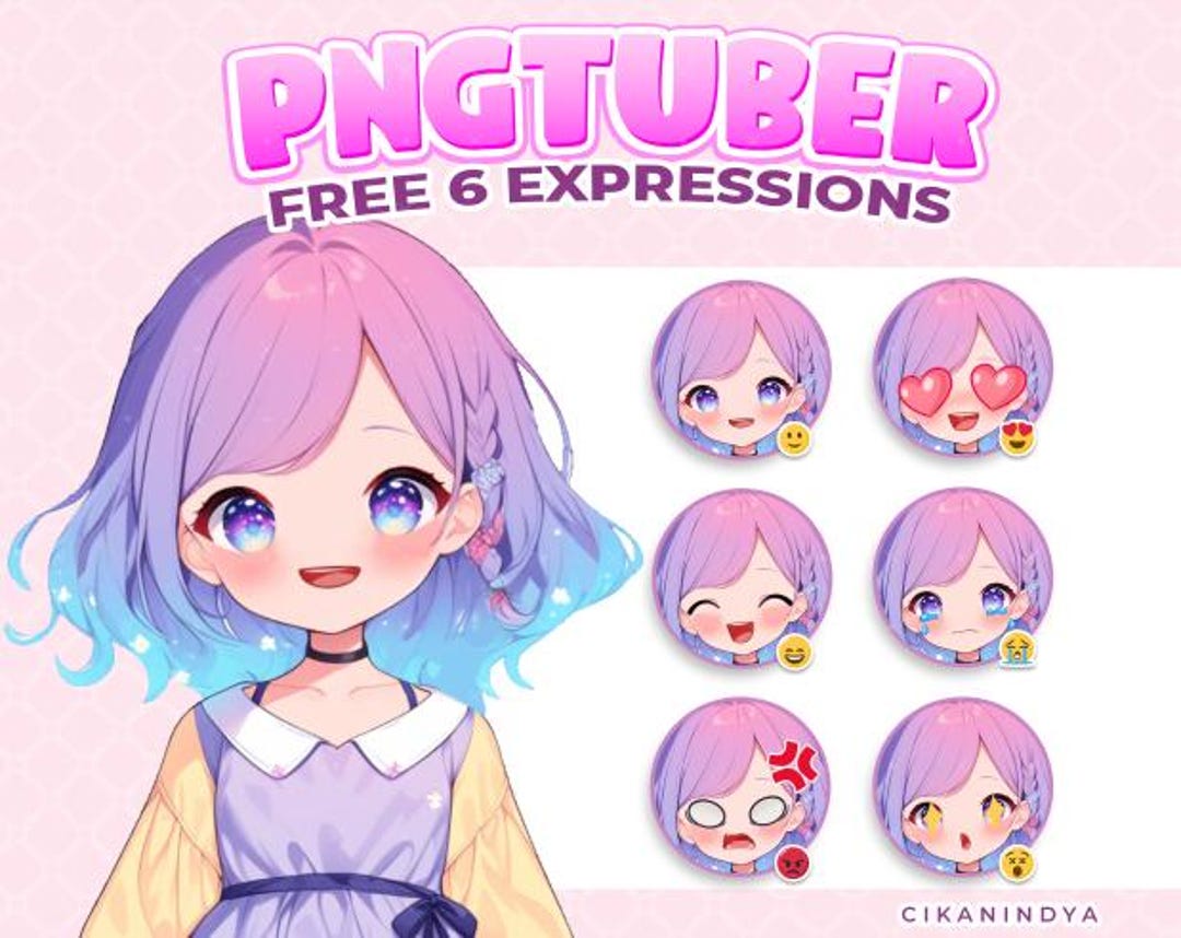 Pastel Chibi PNG Tuber Avatar: Braided Accent, 6 Expressions - Etsy