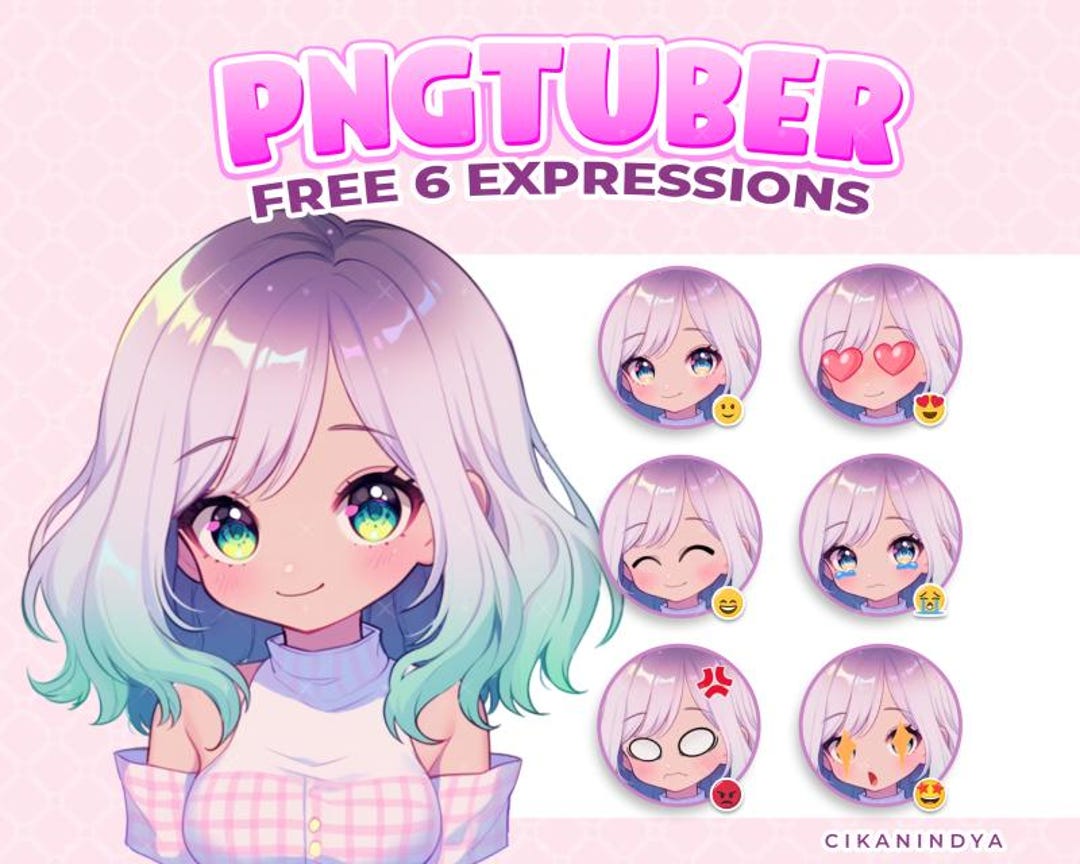 Chibi PNG Tuber Avatar: Pastel Ombre Hair, 6 Expressions - Etsy