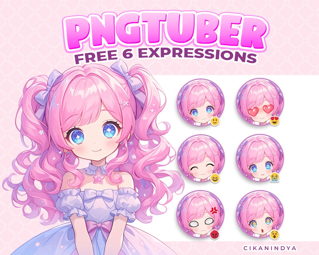 Pink Curly-haired PNG Tuber Avatar: 6 Poses for Streamers - Etsy