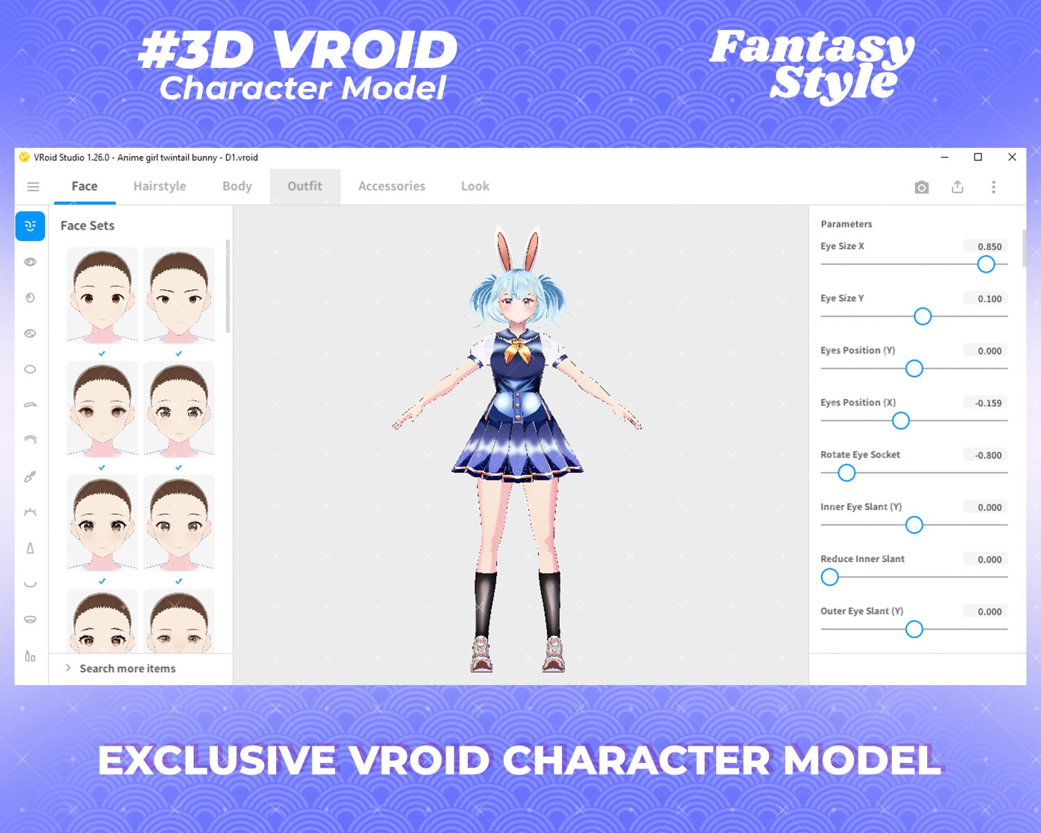 3D Vroid Character Anime Girl Twintail Bunny for Live Streaming Virtual ...
