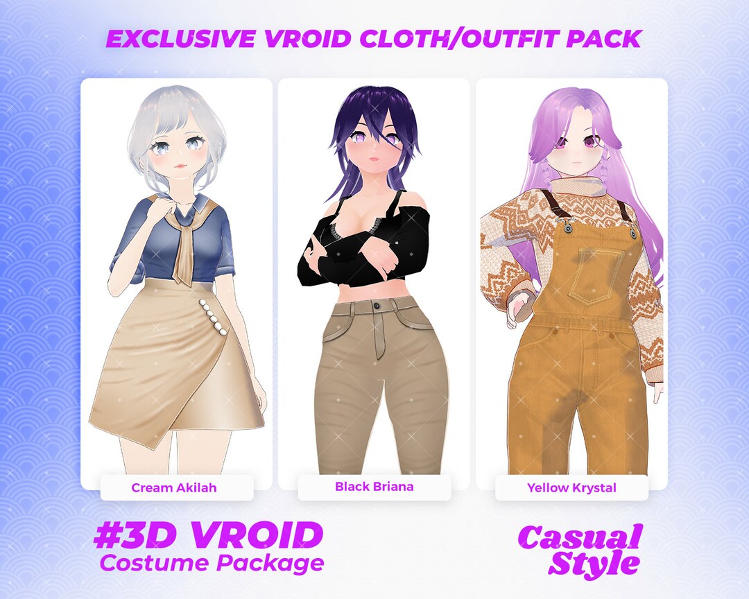 Casual Couture Capsule 3D Outfit Package for Vroid Personalities - Vroid Clothing Pack, Virtual ...