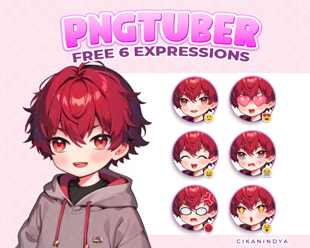 Custom Pngtuber Male Model - Casual Anime Model With Red Hair - Etsy