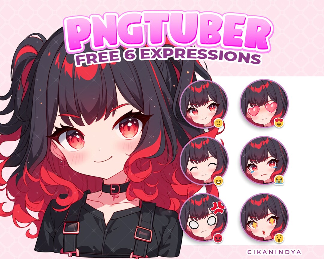 PNG Tuber | Black and Red-haired Girl With a Mysterious Gaze | Get 6 ...