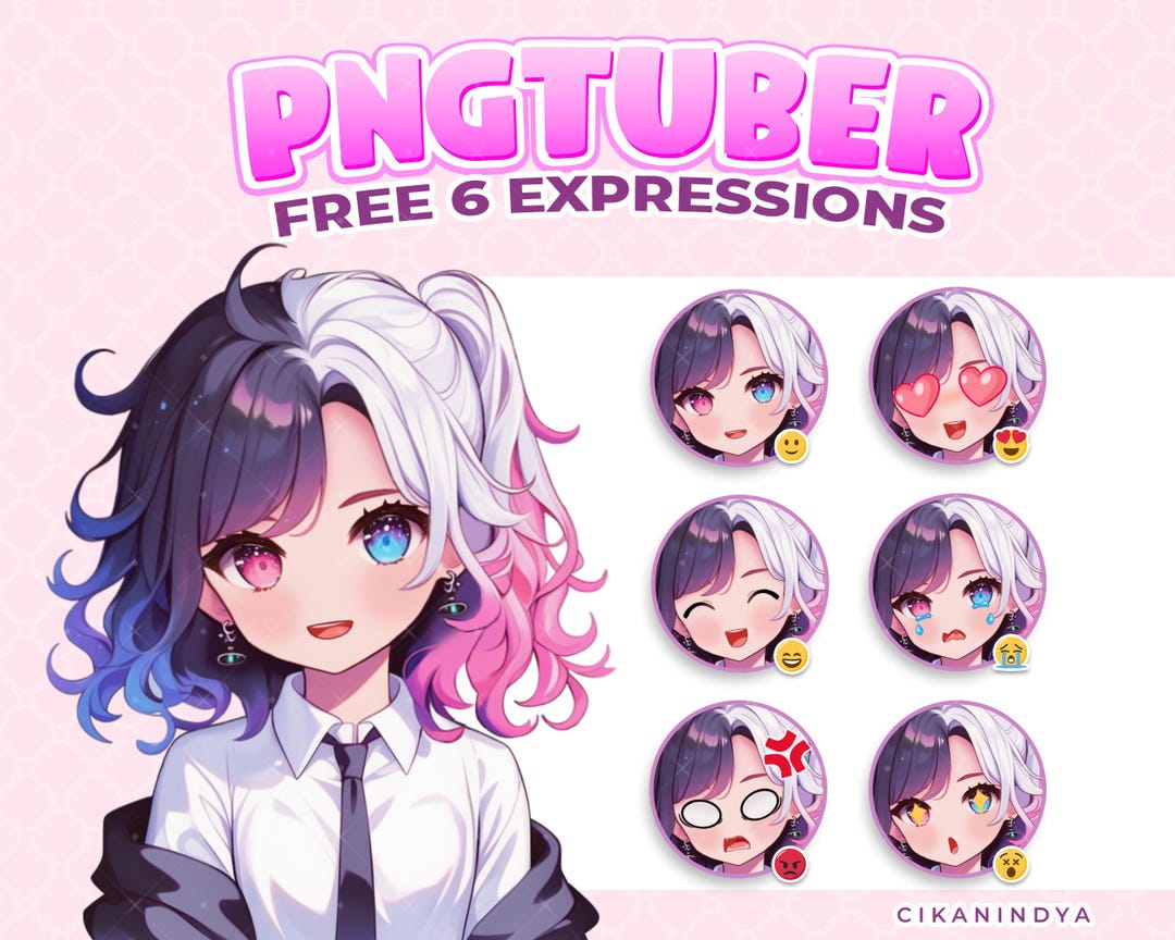 PNG Tuber | Pretty and Playful Ombre Haired Female PNG Character ...