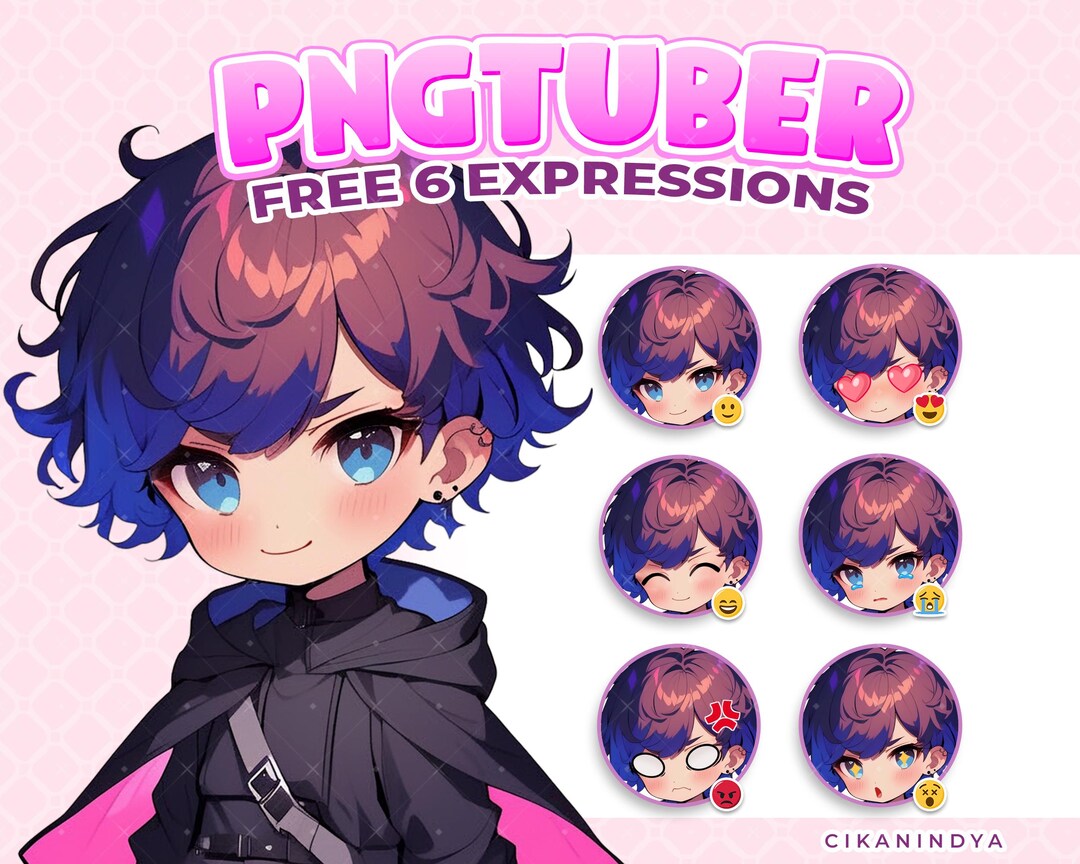 Premade Pngtuber Model – Cool Boy With Blue and Purple Hair - Etsy