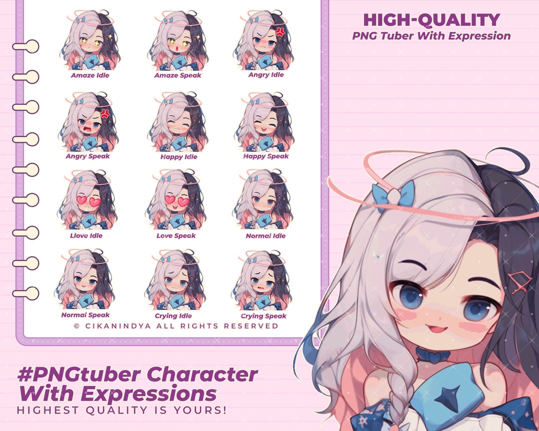 PNG Tuber | Cute Kawaii PNG Tuber Chibi Girl | 12 Pose Expressions ...