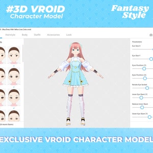 3D Vroid Vtuber Model: Blue Dress, Yellow Line - .VRM File - Etsy