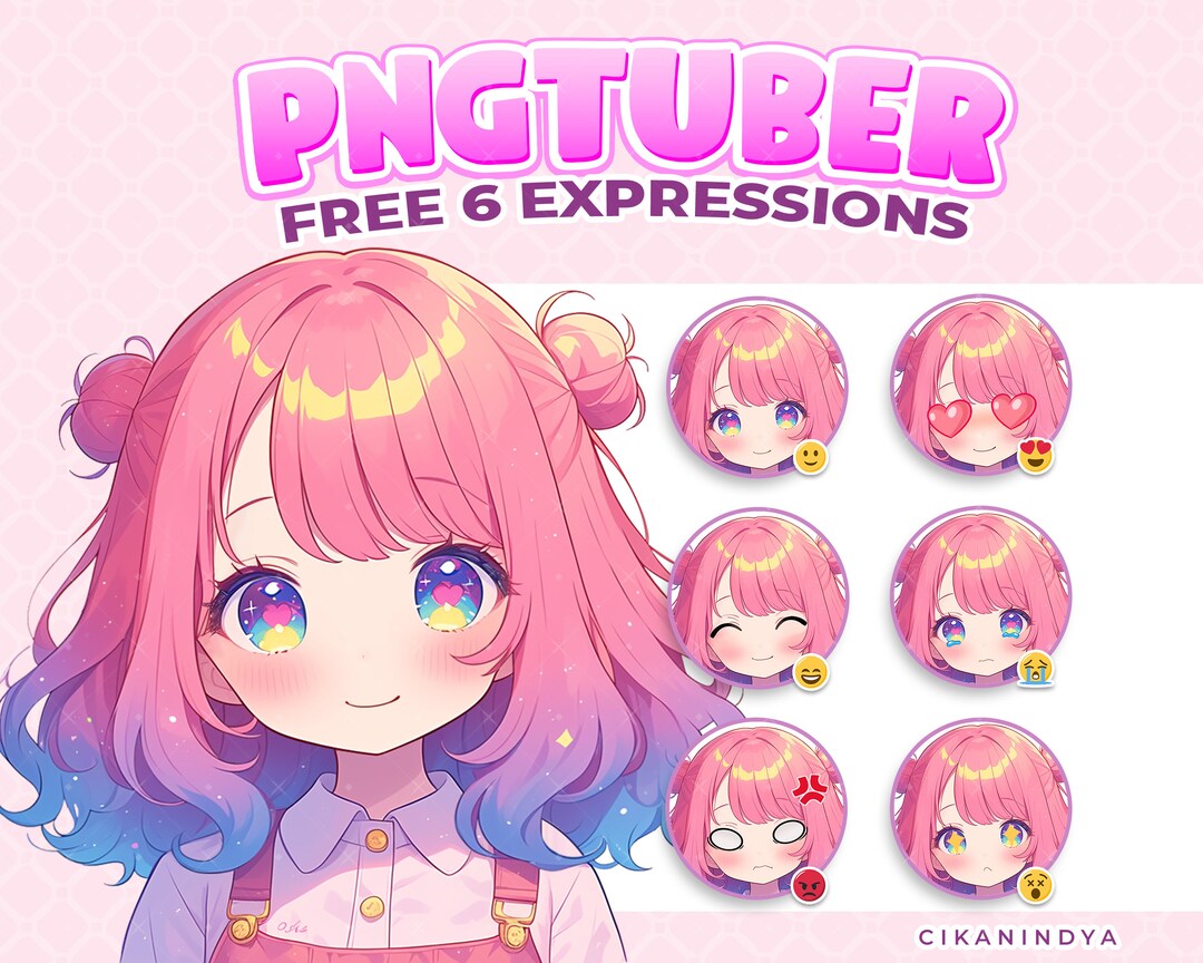 PNG Tuber | Vibrant Chibi Girl With Pink Hair and Colorful Eyes | Get 6 ...