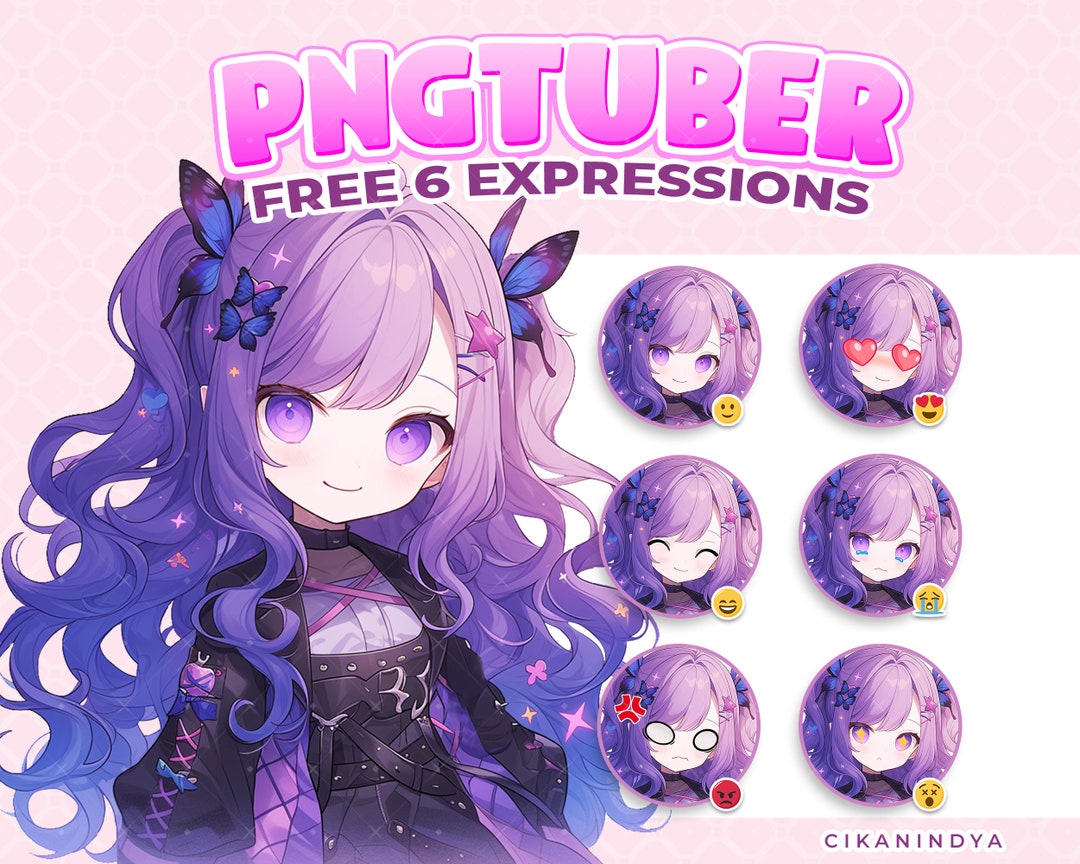 Whimsical Chibi Vtuber Purple Butterfly Enchantress for Your Streams ...