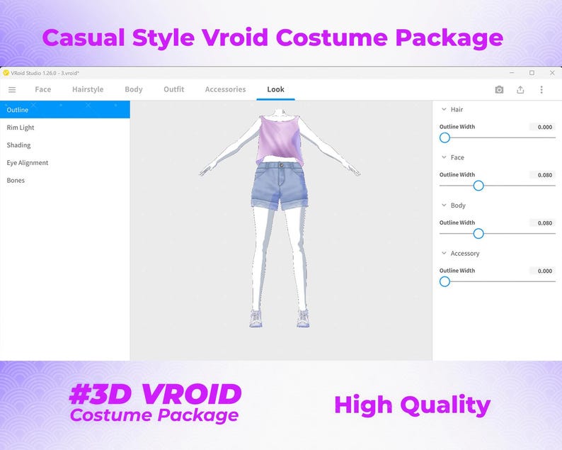 Vroid Outfit Set: Casual 3D Model Clothes (digital Download) - Etsy