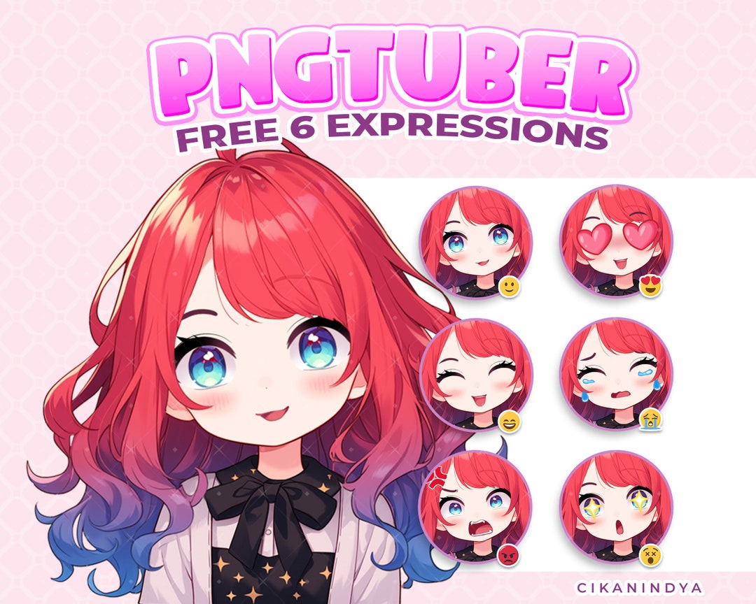 PNG Tuber | Vibrant Red Hair PNG Tuber for Streaming Experience | Get 6 ...